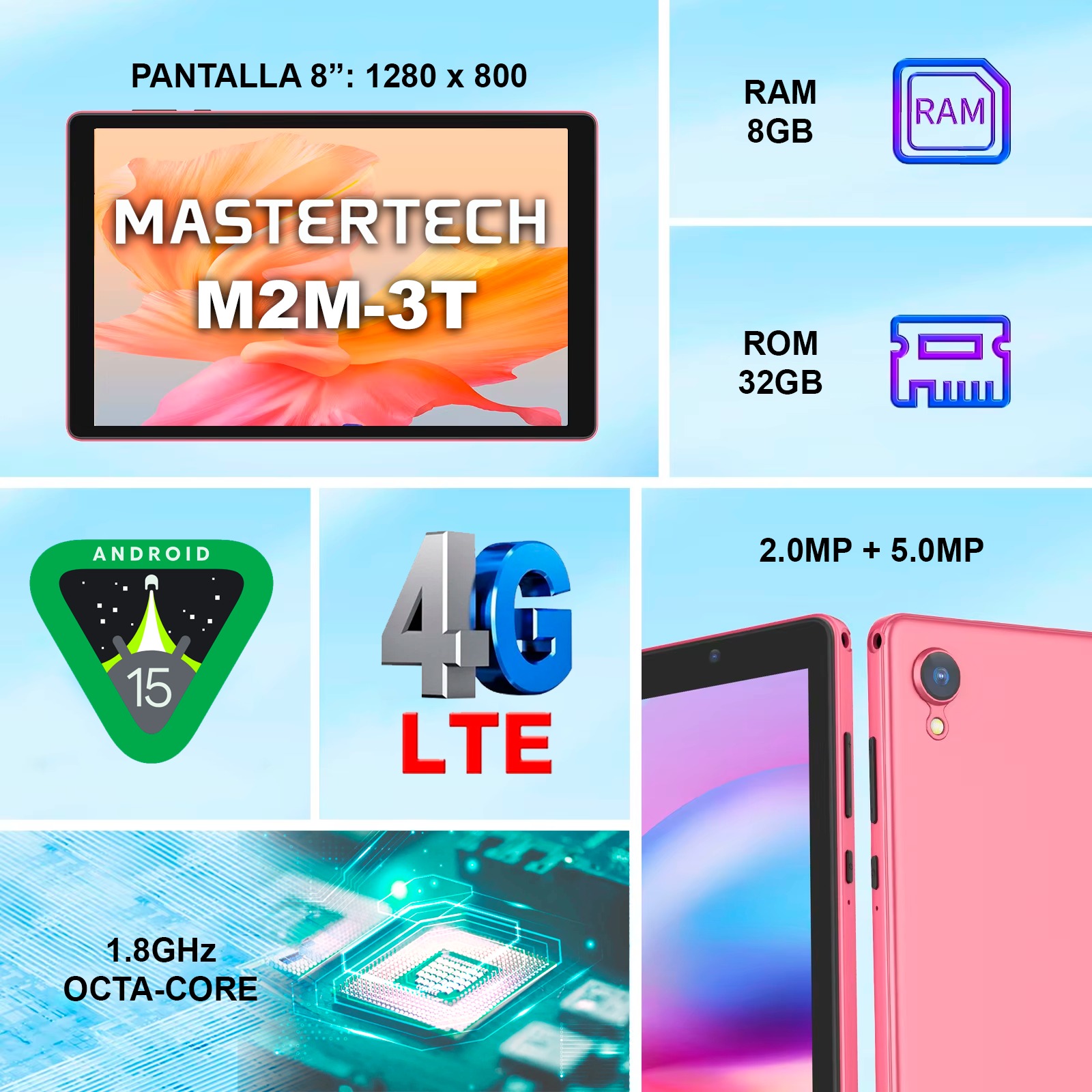 TABLET COLOR ROSADO 32GB DE ALMACENAMIENTO 8GB DE RAM 4G LTE CALLING ...