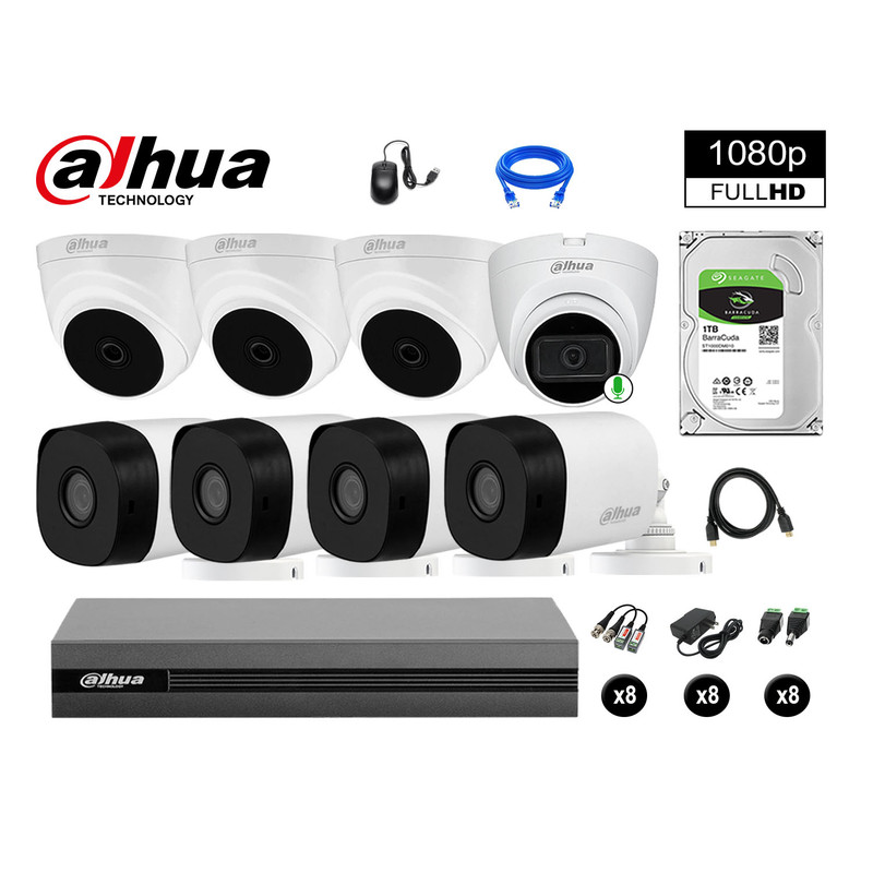 Ripley - CÁMARAS SEGURIDAD KIT 8 DAHUA FULL HD 1TB 1 CÁMARA CON AUDIO