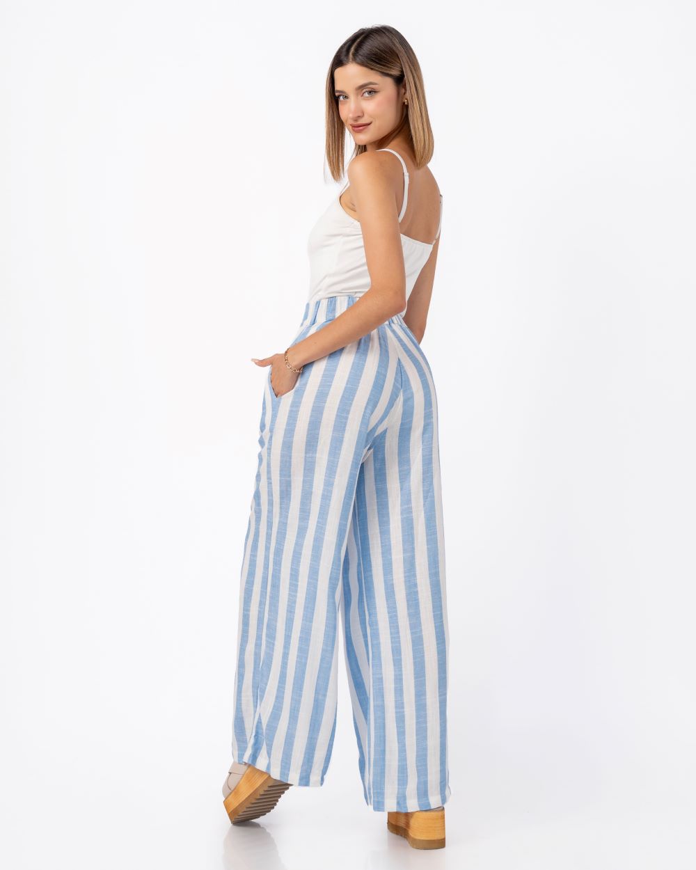 Ripley - PANTALON LARGO LINO PALAZZO MUJER ALMAT CELESTE MACARENA ...
