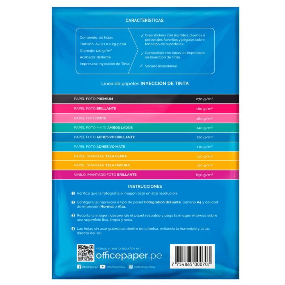 Ripley - PAPEL FOTO ADHESIVO BRILLANTE 120G POR 20 HOJAS A4 X 6 PAQUETES