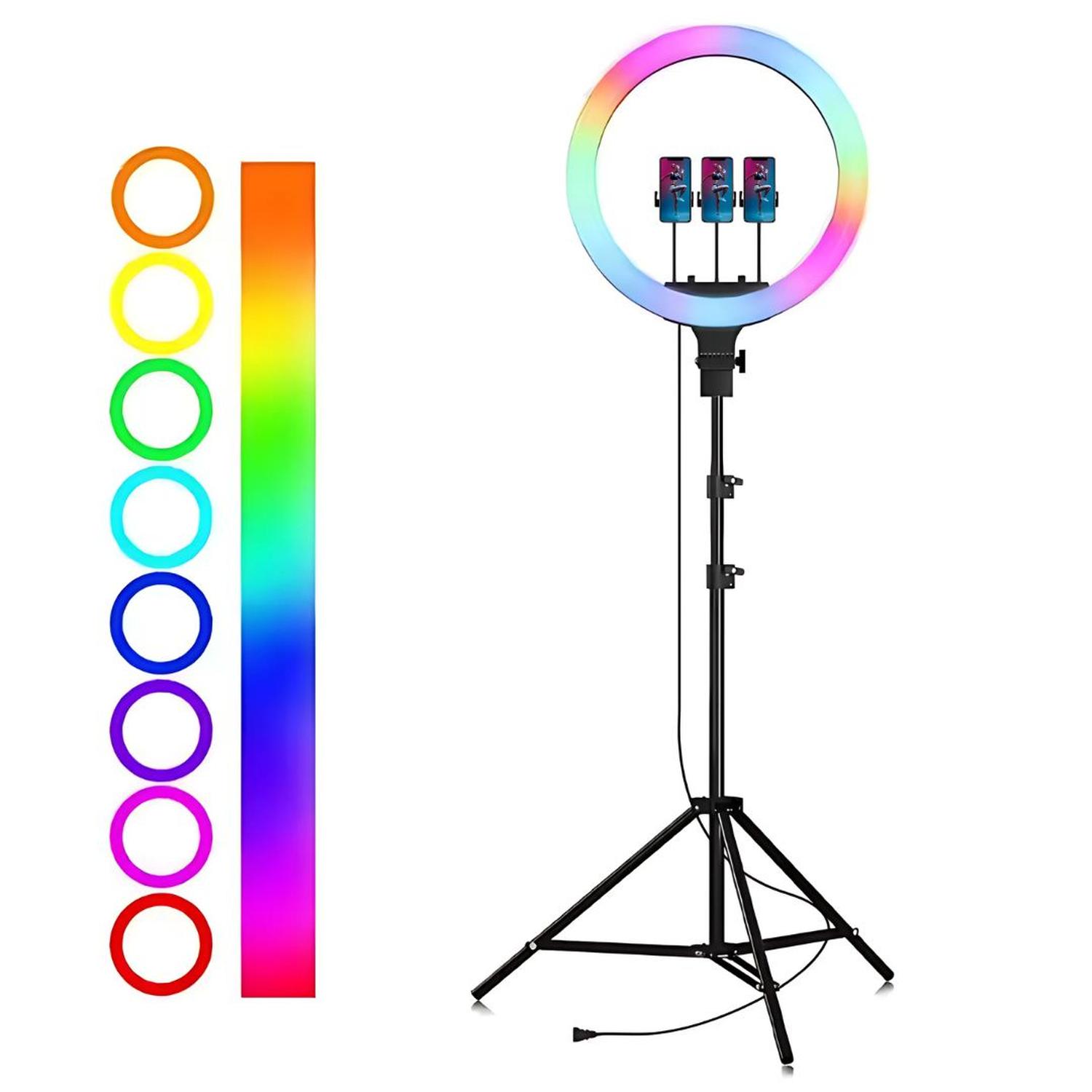 ARO DE LUZ LED RGB DE 45 CM LÁMPARA TÁCTIL + TRÍPODE + CONTROL REMOTO