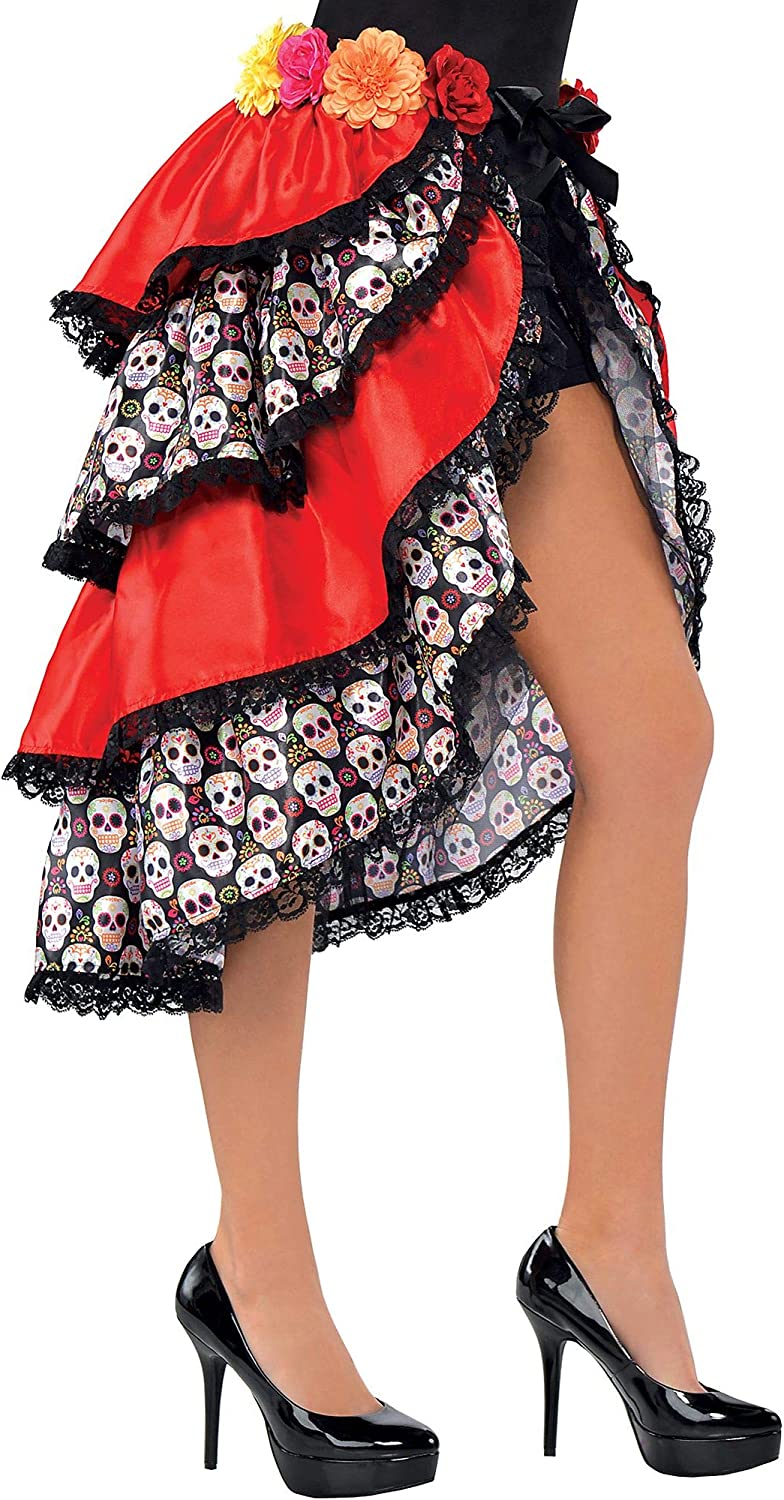 DAY OF THE DEAD TIE-ON BUSTLE - TAMAÑO ESTÁNDAR PARA ADULTOS MULTICOLOR ...
