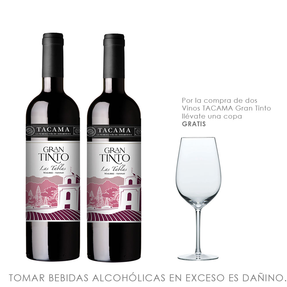 Ripley - 2 VINOS TACAMA GRAN TINTO SECO 750ML + COPA