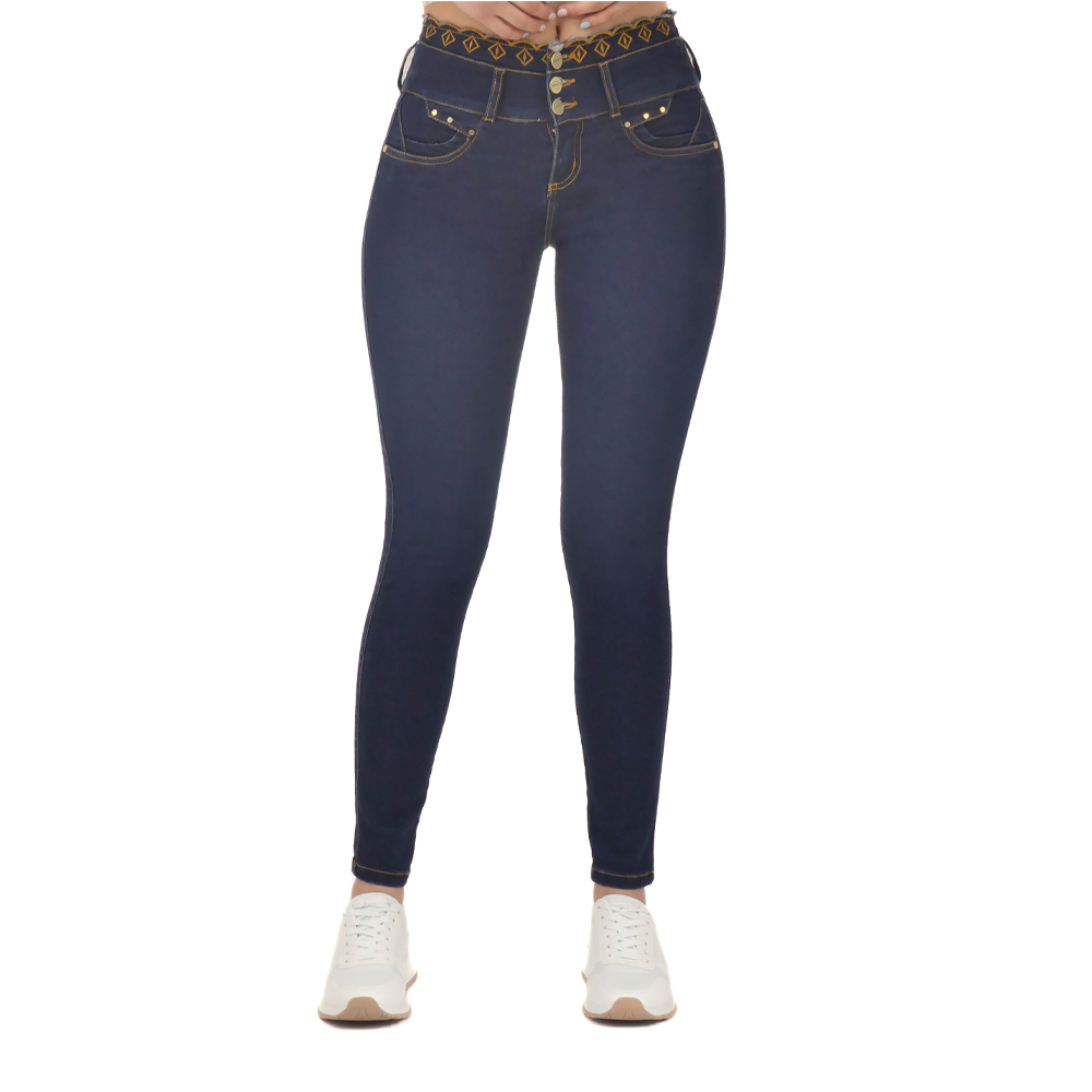JEAN COLOMBIANO MUJER CHEVIOTTO JEANS AZUL OSCURO 15055 PUSH UP TIRO ...