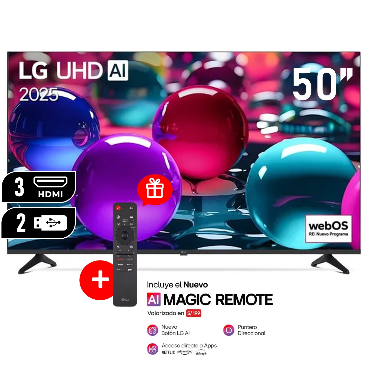TELEVISOR SAMRT TV LG 4K ULTRA HD 50' 50UA7300PSB + CONTROL MAGIC 2025