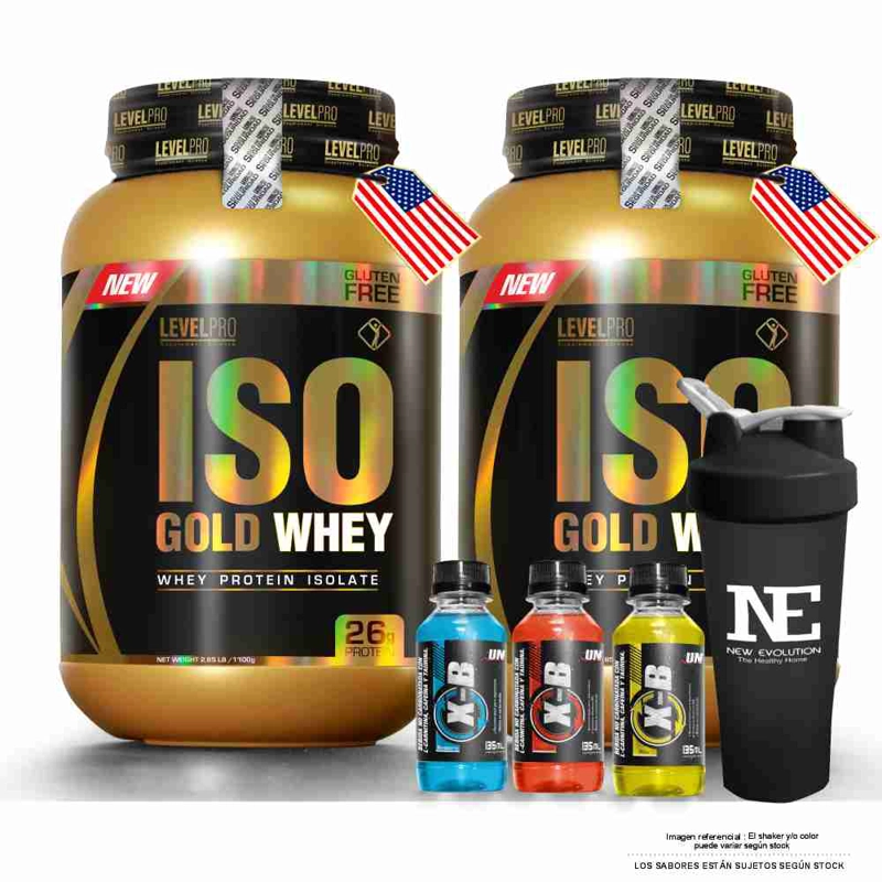COMBO LEVEL PRO - 2 ISO GOLD WHEY 2.430 LIBRAS COOKIE + SHAKER