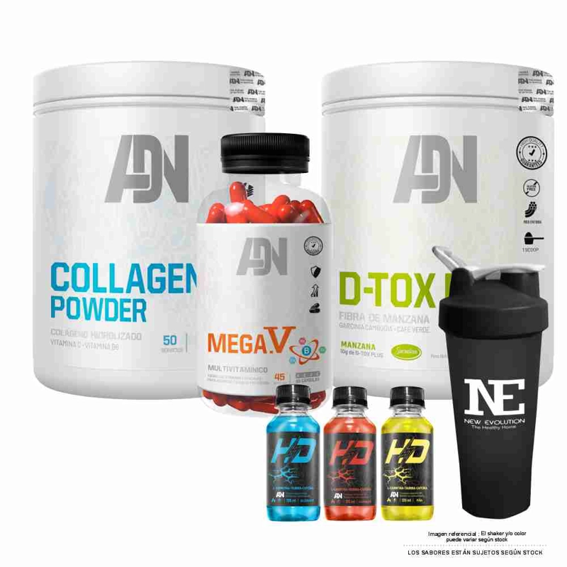 COMBO ADN NUTRITION - D-TOX PLUS 500 GR. MANZANA + MEGA.V 100 CAPS ...