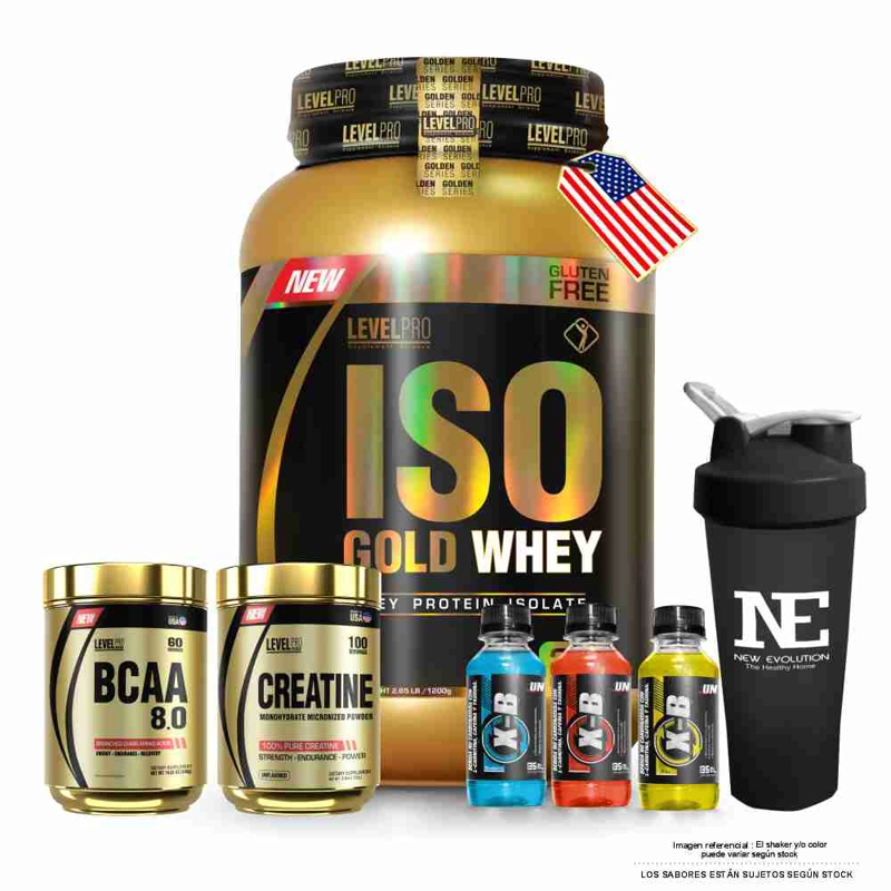 COMBO LEVEL PRO - ISO GOLD WHEY 2.430 LIBRAS COOKIE + BCAA 8.0 540GR ...