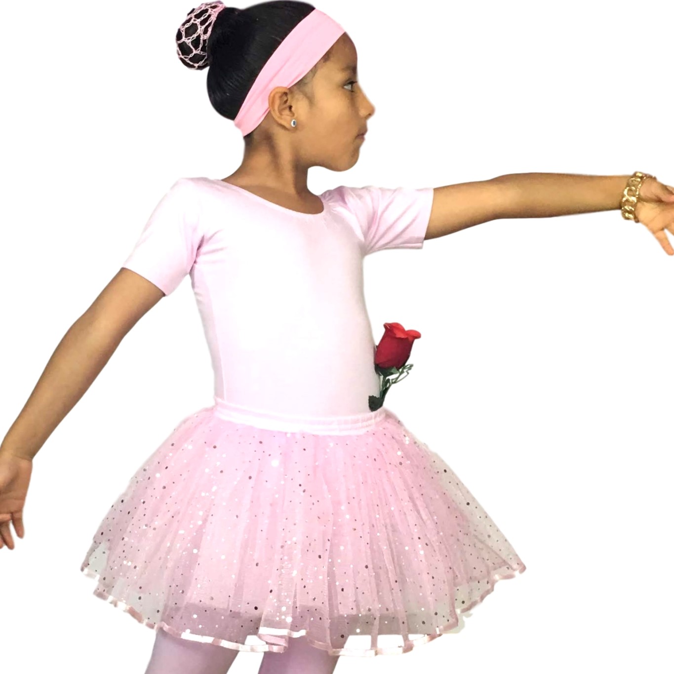 CONJUNTO BALLET NV SHOWROOM ROSADO TRAJE MANGA CORTA TUTÚ DOS CAPAS