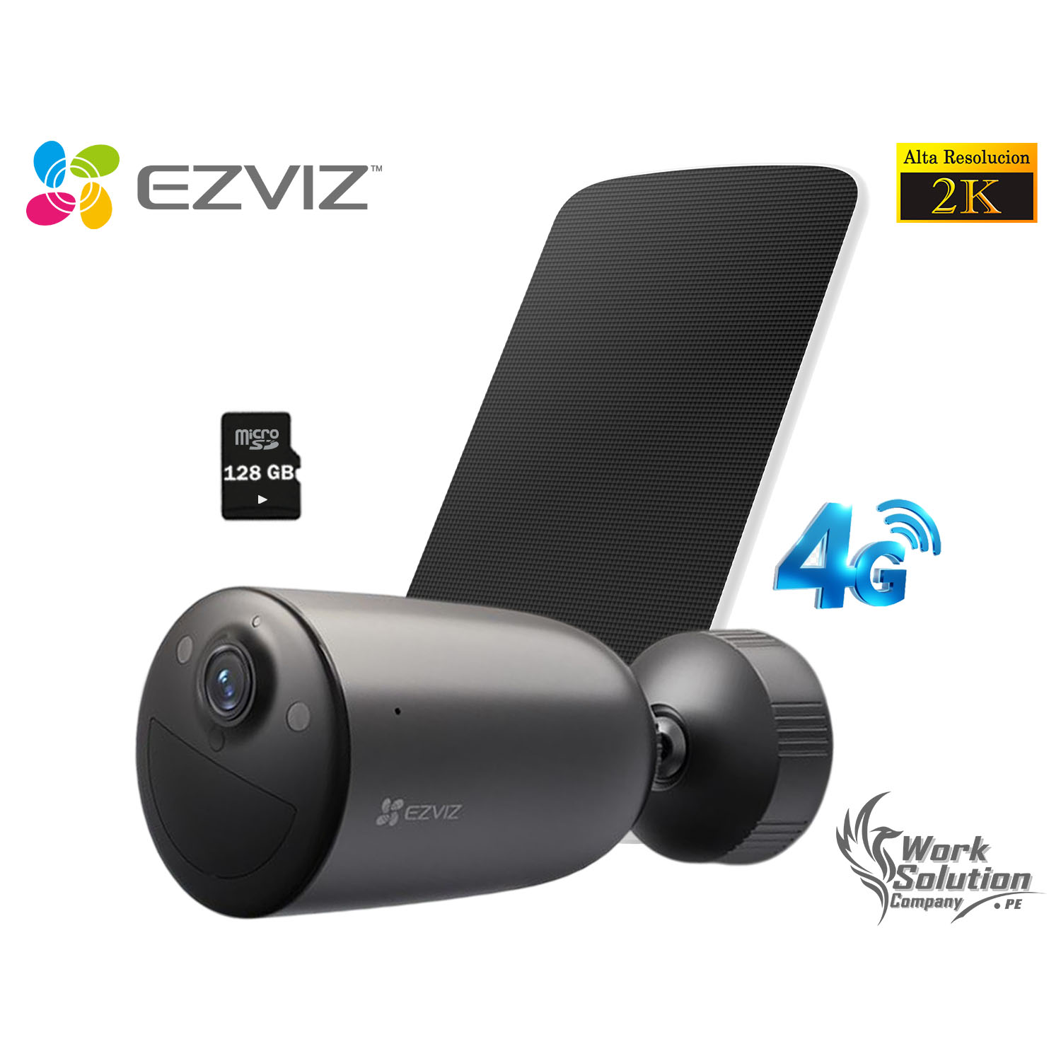 EZVIZ - CÁMARA EB3 4G 2K INTELIGENTE EXTERIOR BATERÍA PANEL SOLAR 128GB