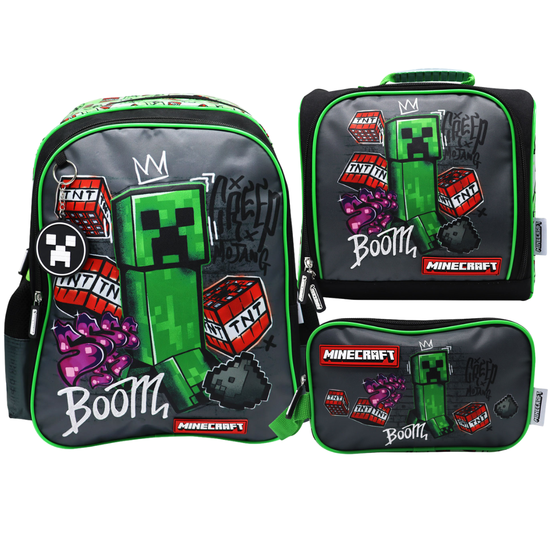 PACK ESCOLAR MOCHILA MINECRAFT CREEPER OFICIO