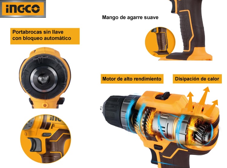 TALADRO ATORNILLADOR INALÁMBRICO INGCO 12V 1.5AH + BATERÍA + CARGADOR ...