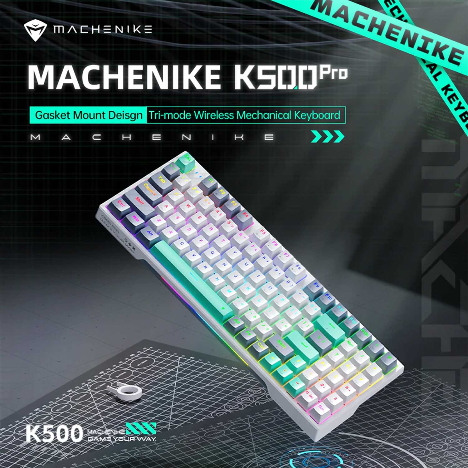 TECLADO GAMER MACHENIKE K500 PRO-B94 RGB TRI-MODO BT SP MECHANICAL GRAY