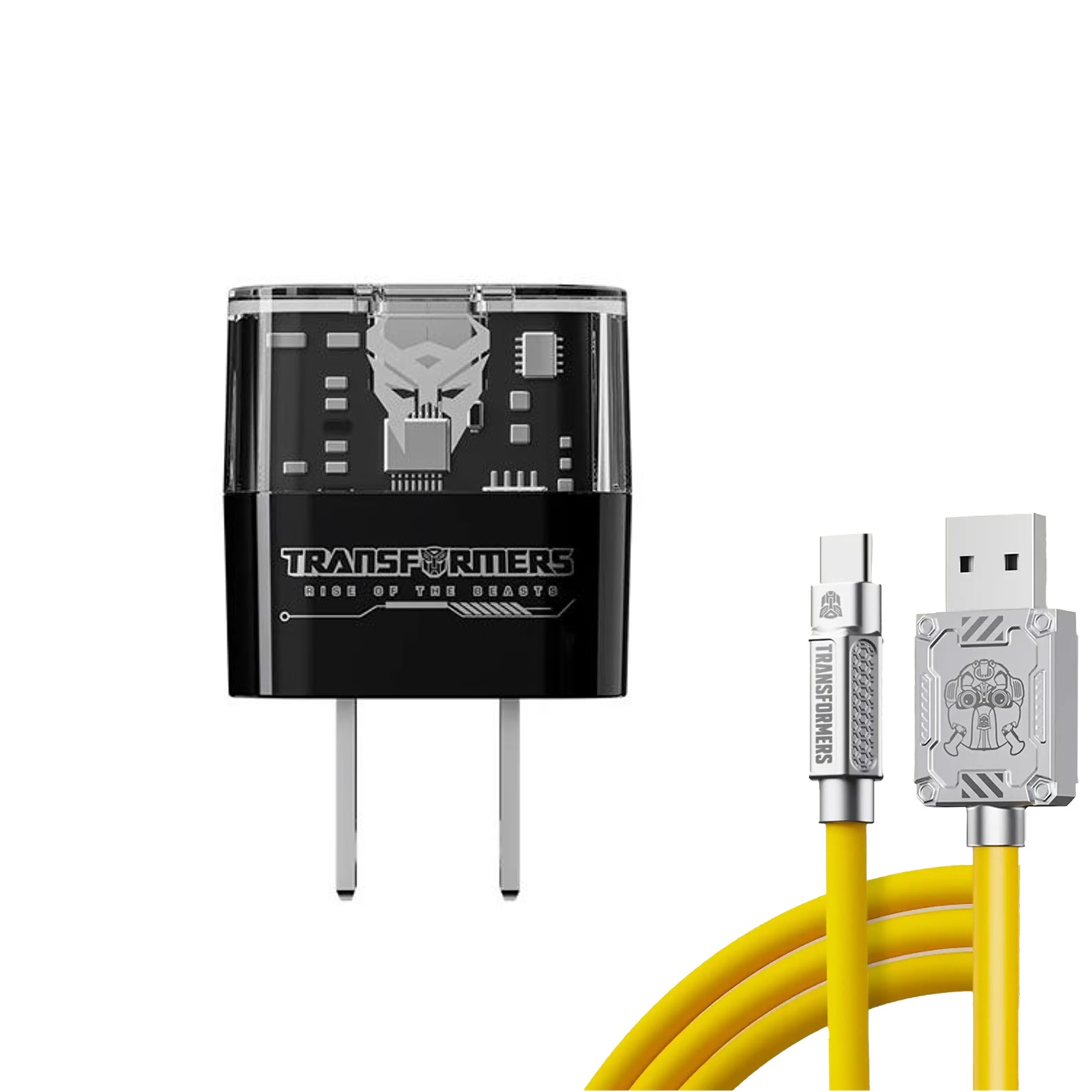 COMBO TRANSFORMERS CARGADOR TF-K05-05 20W BLACK + CABLE TF-A03 AMARILLO