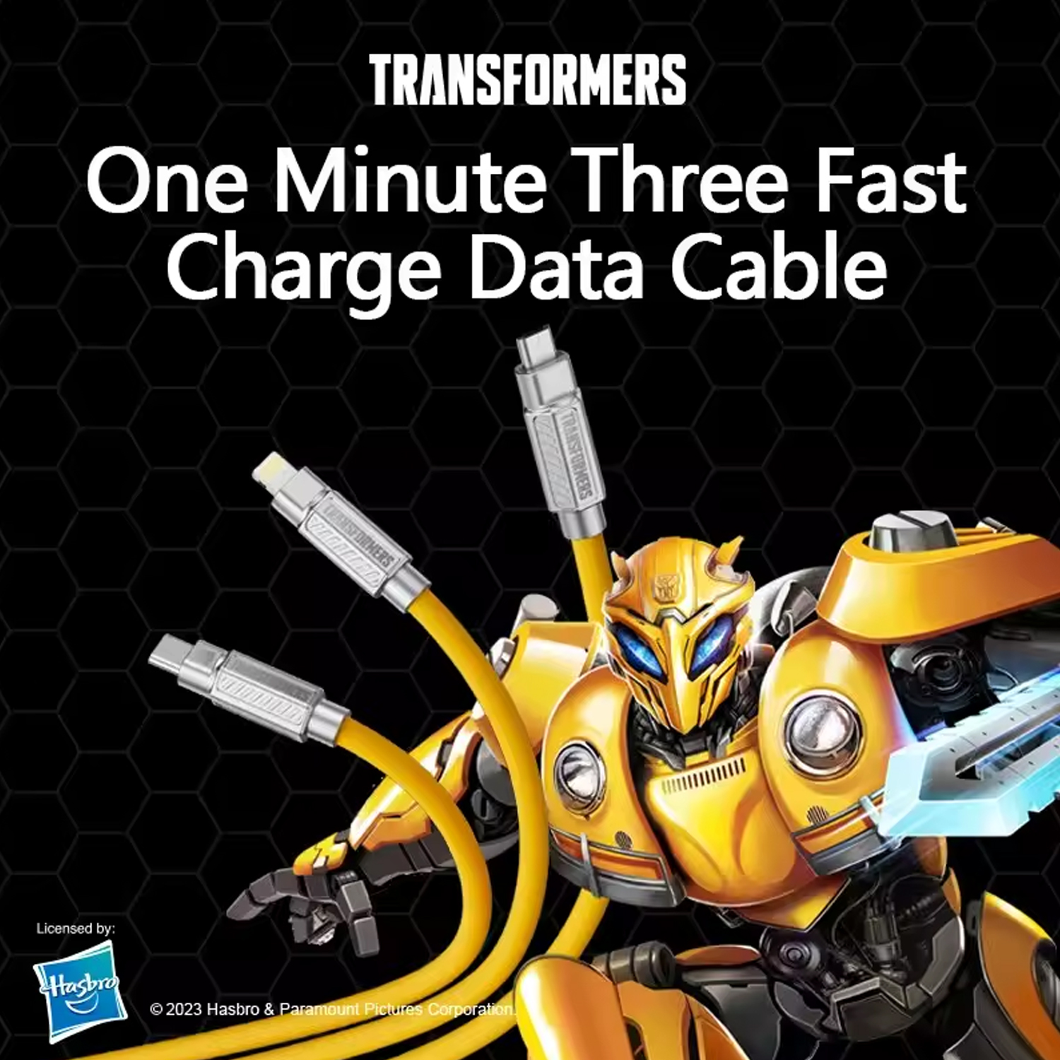 COMBO TRANSFORMERS CARGADOR TF-K05-05 20W BLACK + CABLE TF-A03 AMARILLO