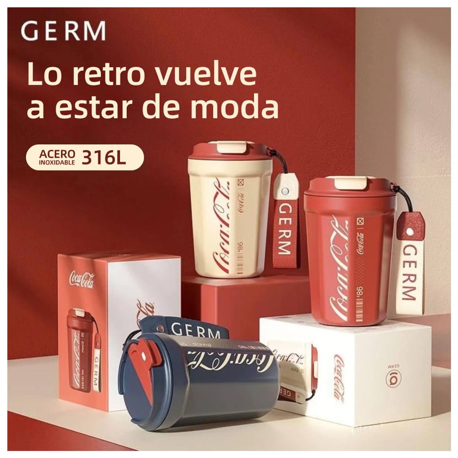TERMO GERM ROMBO COCA COLA AZUL 390ML ACERO INOXIDABLE