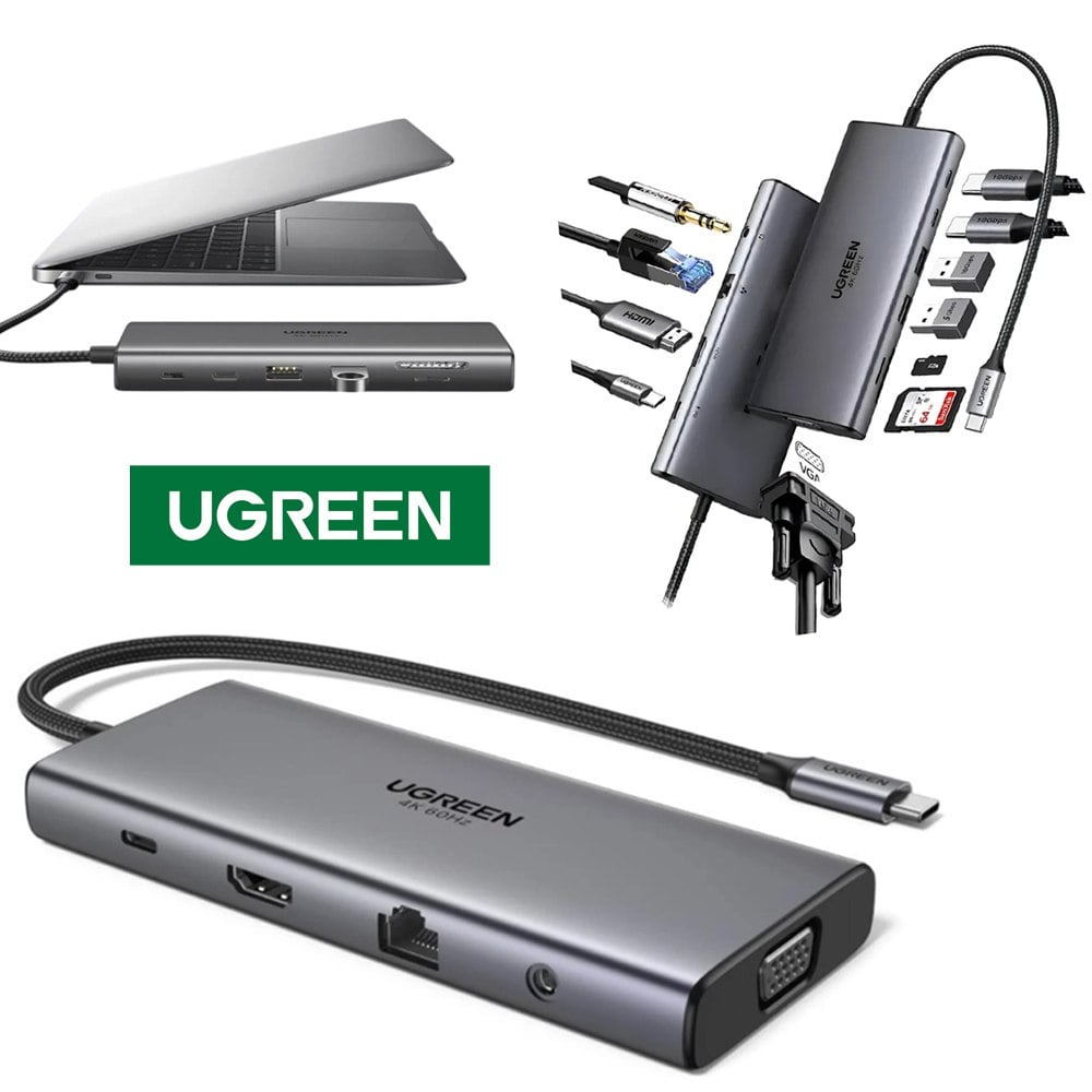 ADAPTADOR TIPO C 11 EN 1 MULTIPORT HUB LAN HDMI VGA 4K UGREEN SANTOFA ...