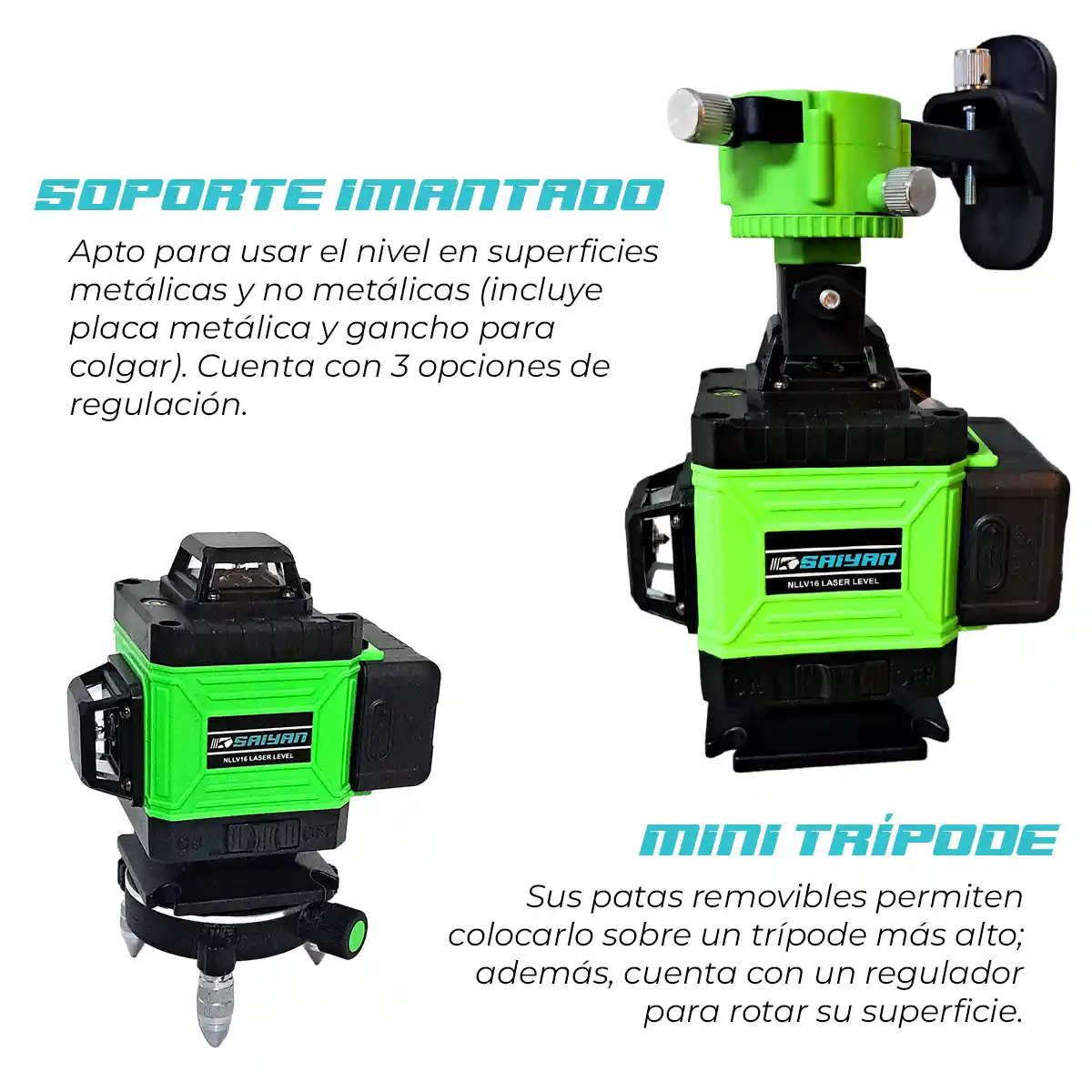 NIVEL LÁSER 16 LÍNEAS AUTONIVELANTE + TRÍPODE 1.5 METROS SAIYAN NLLV16
