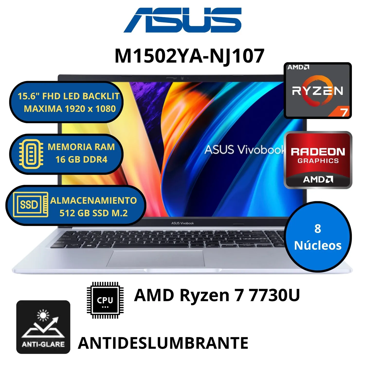 LAPTOP ASUS M1502YA-NJ107 AMD RYZEN 7 16 GB RAM, 512 GB SSD, RADEON ...