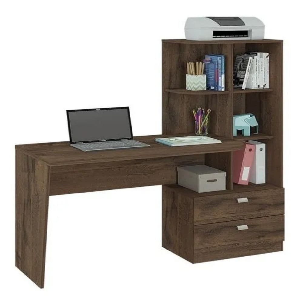 ESCRITORIO CON ESTANTE ENSUEÑO DE MELAMINA COMPACTO MOKA