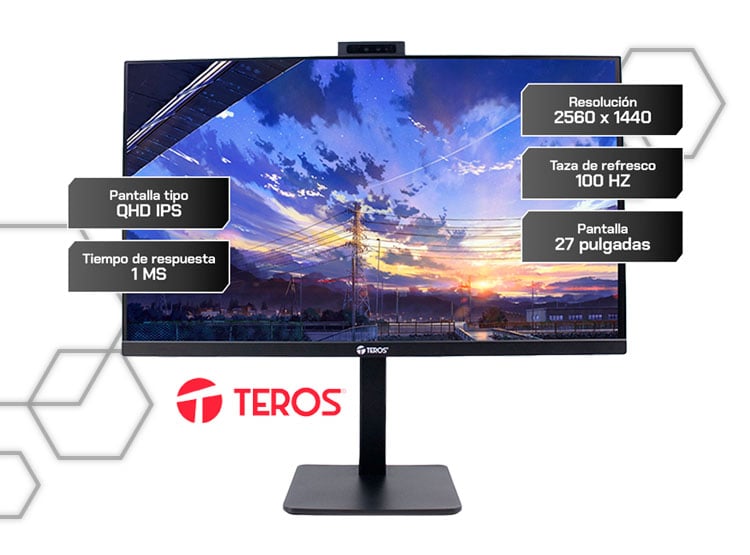 MONITOR PLANO TEROS TE-2715CS 27″ QHD IPS 100HZ CÁMARA 5 MP PARLANTES