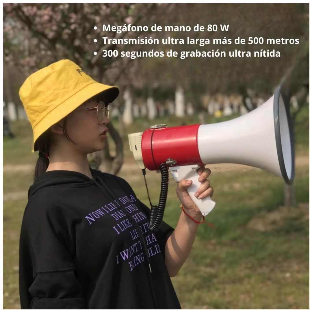 MEGÁFONO BOSSNEY 80W RECARGABLE CON MICRÓFONO GRABACIÓN 300S Y SIRENA