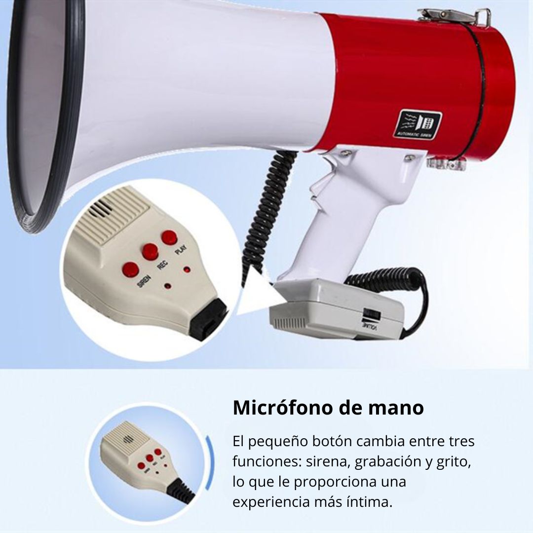 MEGÁFONO BOSSNEY 80W RECARGABLE CON MICRÓFONO GRABACIÓN 300S Y SIRENA