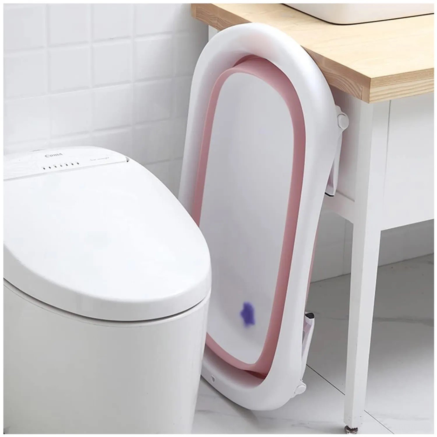 TINA PLEGABLE BAÑERA PARA BEBÉ CON TEMPERATURA ROSADO