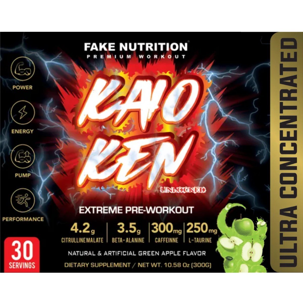 KAIO KEN EXTREME PRE WORKOUT FAKE NUTRITION 300G MANZANA VERDE