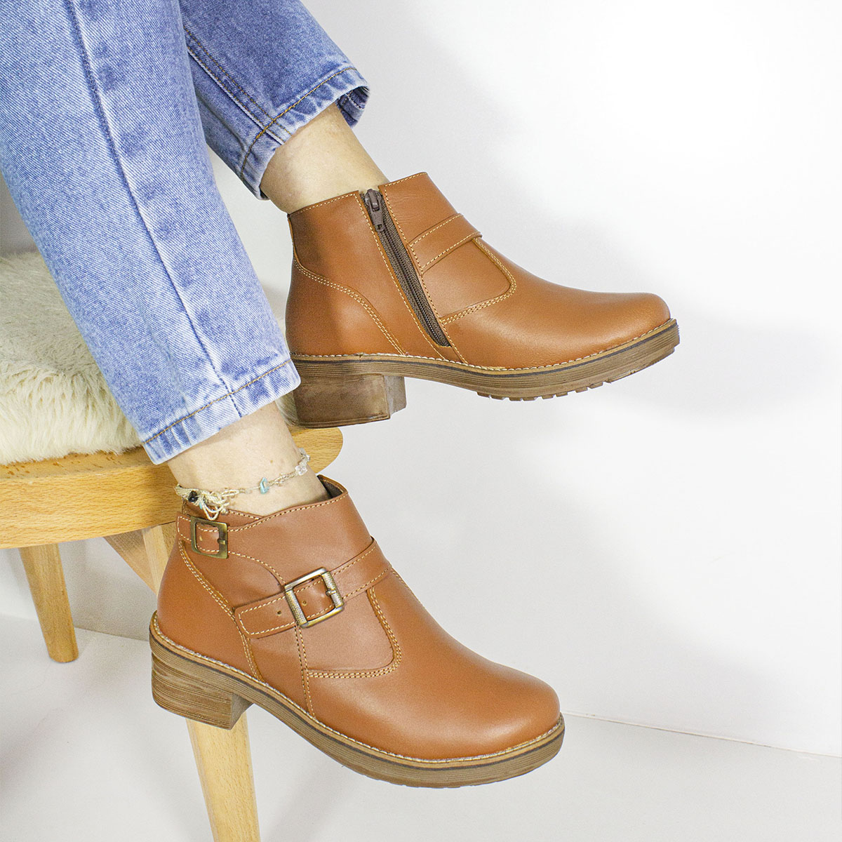 BOTINES MUJER MARIBU CUERO MIEL 797