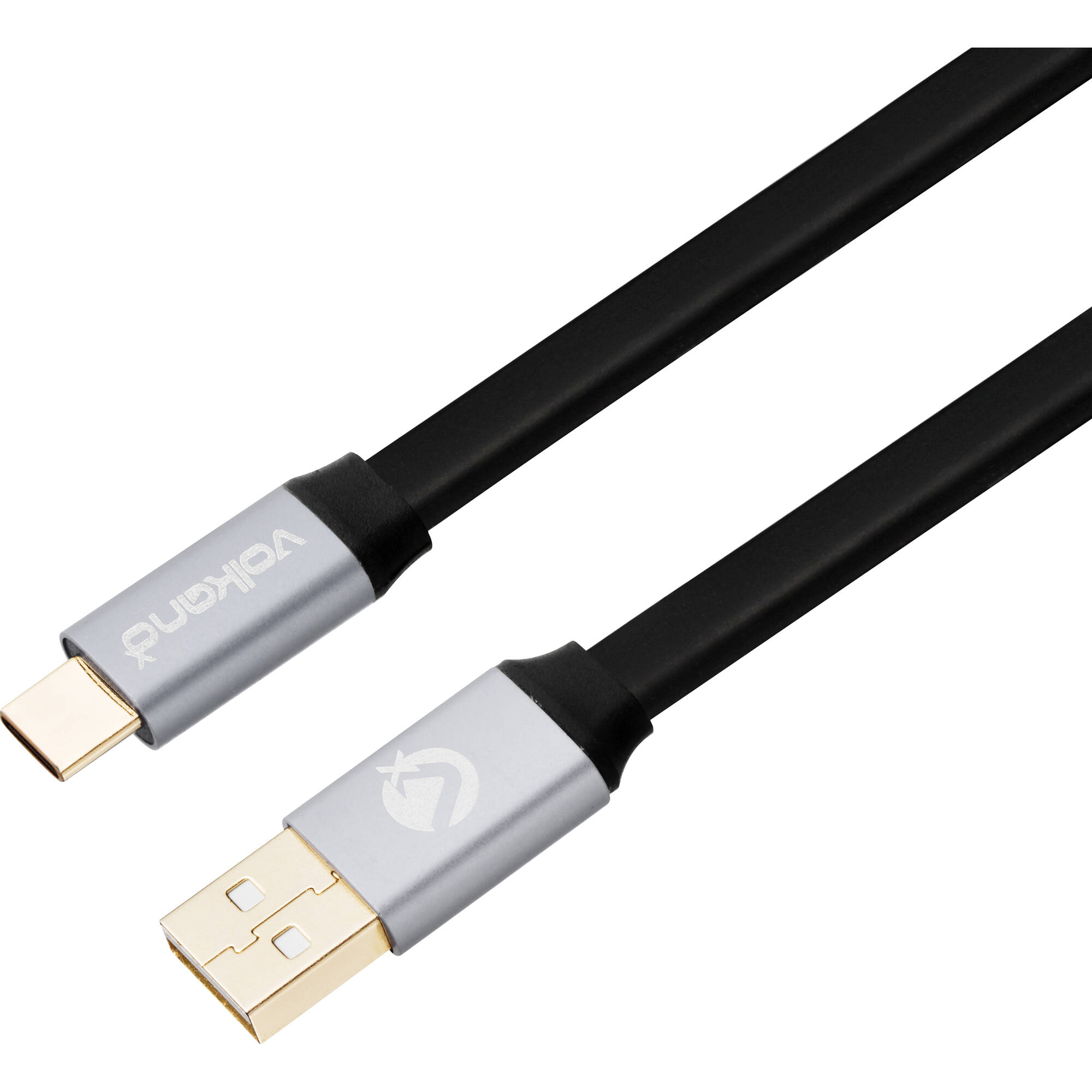 CABLE USB VOLKANO SPEED SERIES USB TYPE-A TO USB TYPE-C CABLE 3' FLAT BLACK