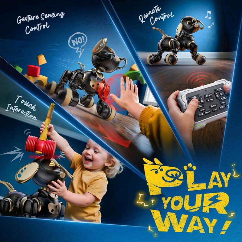 RUKO 18011 PERRO ROBOT CON CONTROL REMOTO Y GESTOS | ORO/NEGRO