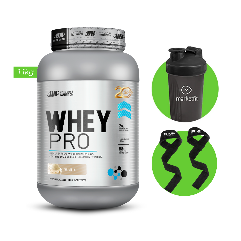 WHEY PRO 1.1 KG PROTEÍNA UN VAINILLA+ REGALOS
