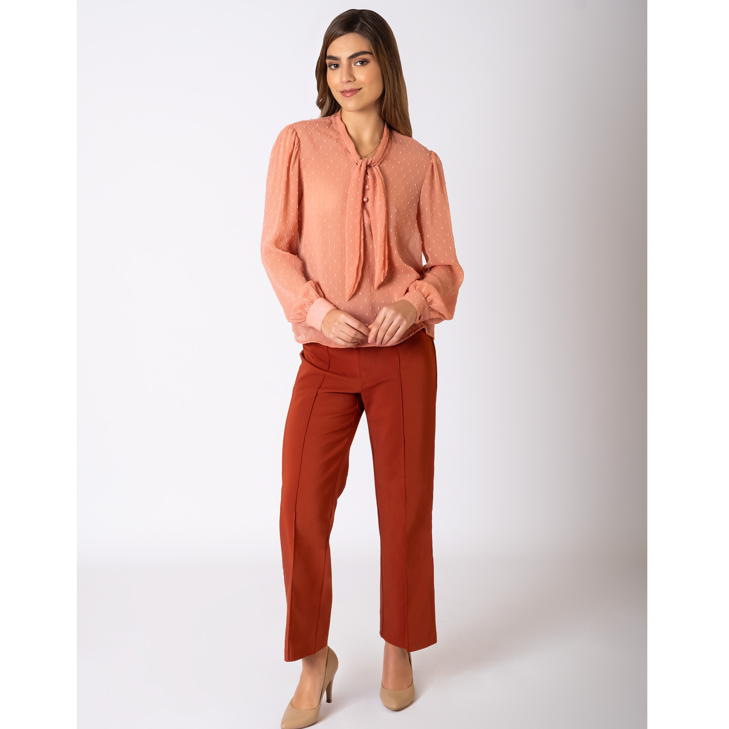 BLUSA MANGA LARGA MUJER AZAYU MELÓN CON LAZO