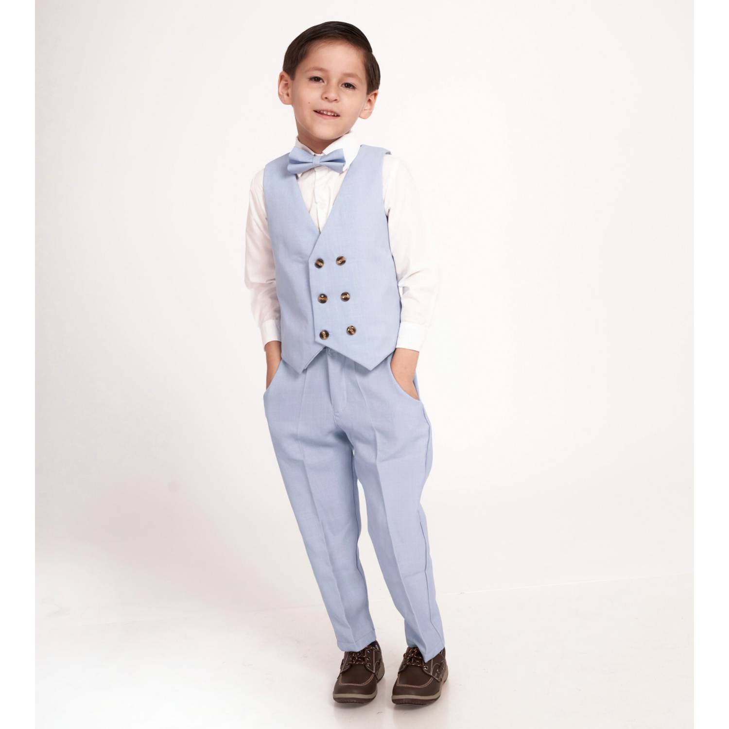 Ripley - SET CAMISA BLANCA PANTALÓN CHALECO CORBATA CELESTE