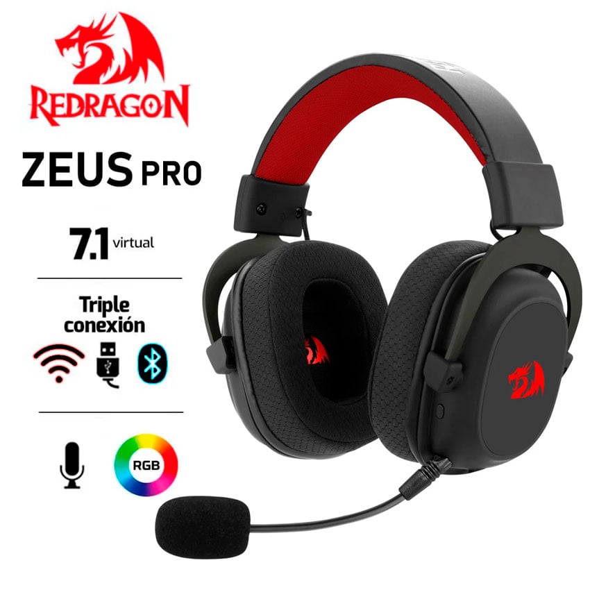 AURICULARES REDRAGON ZEUS PRO RGB H510-WL WIRELESS BLACK