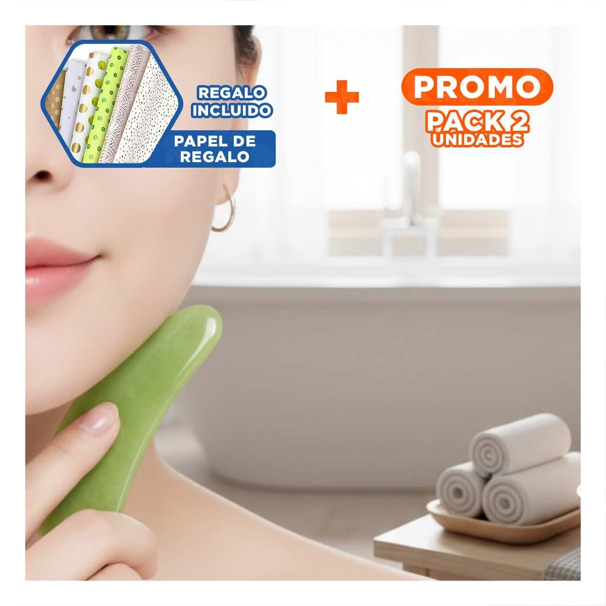 PACK2 GUA SHA REVITALIZANTE EN COLOR VERDE Y+PAPEL DE REGALO