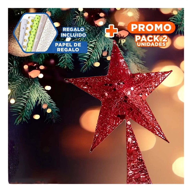 PACK2 ADORNO ESCARCHADO PARA ARBOL ROJO Y+PAPEL DE REGALO