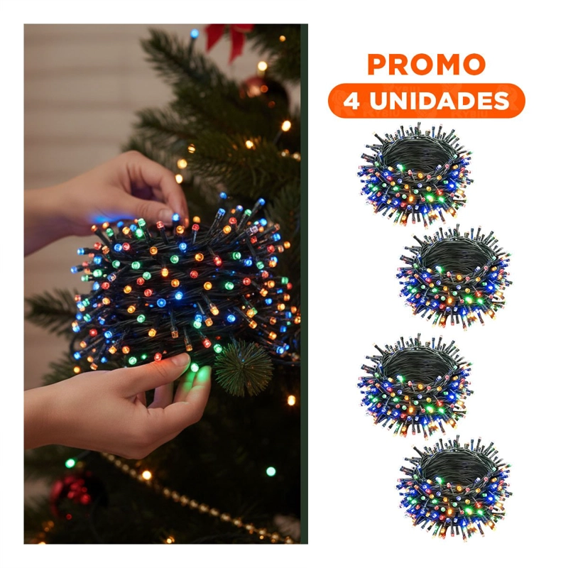 PACK4 CORTINA DE LUCES LED PARA PARED O VENTANA CON CABLE VERDE MULTICOLOR