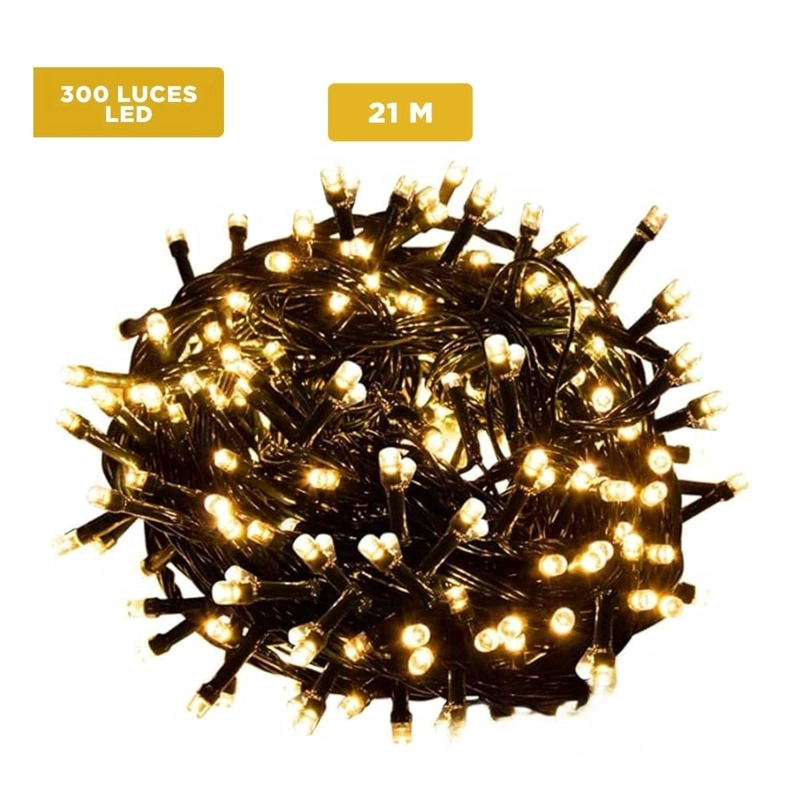PACK6 ROLLO DE LUCES LED DE NAVIDAD CON 300 FOCOS Y CABLE VERDE AMARILLO