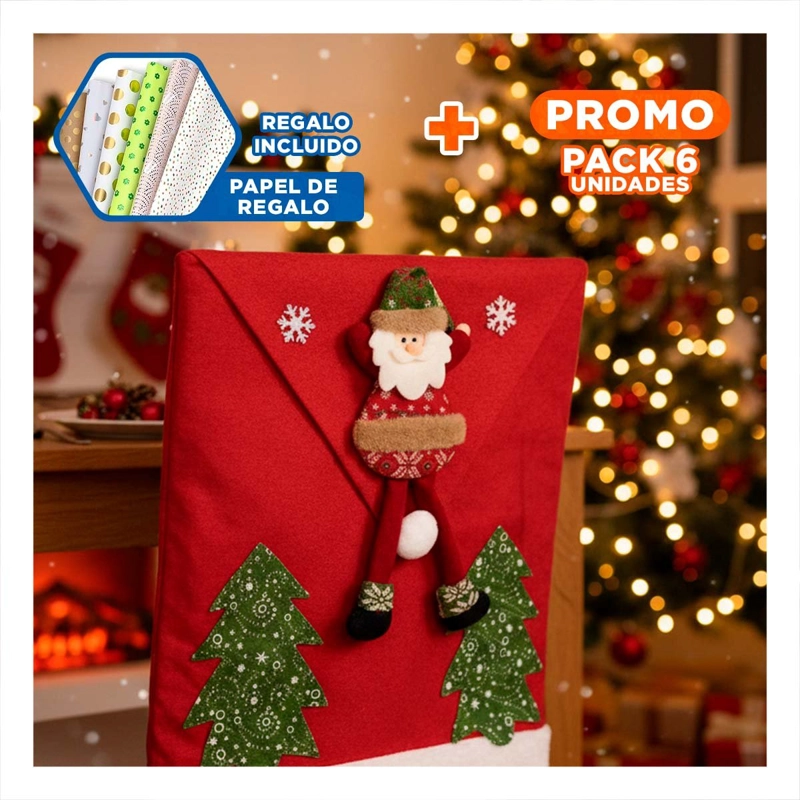 PACK6 FORRO DECORATIVO SANTA CON POMPOM BLANCO Y DOS PINOS PARA SILLA Y ...