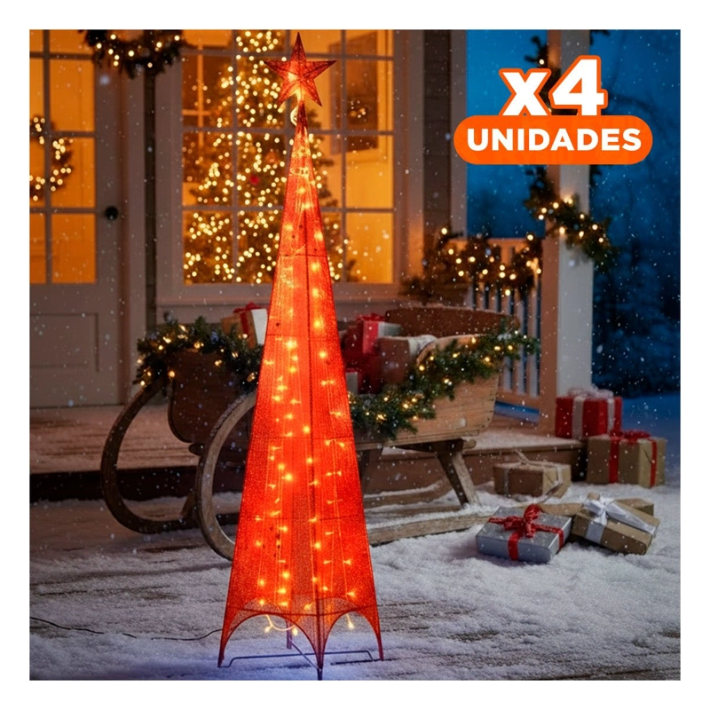 PACK4 DECORACION ARBOL DE 210CM ESTILO TRIANGULAR ROJO ESCARCHADO Y ...