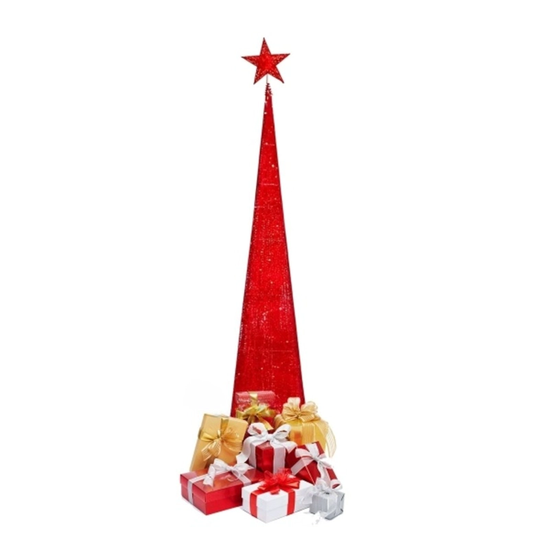 PACK4 DECORACION ARBOL DE 210CM ESTILO TRIANGULAR ROJO ESCARCHADO Y ...