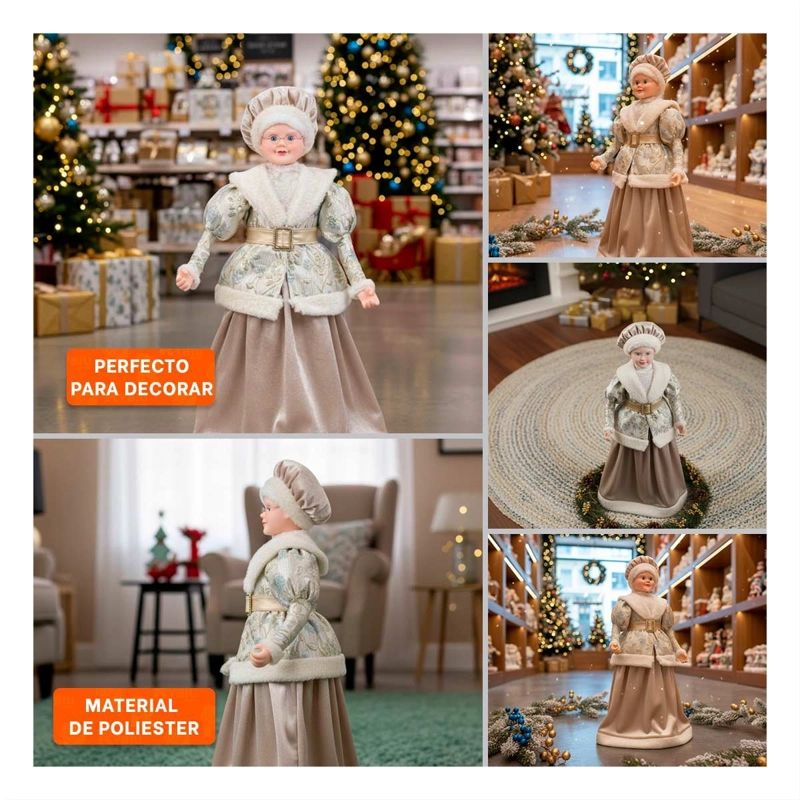 MUÑECO MAMA NOELA NAVIDEÑO CON DETALLE FESTIVO DORADO CON AZUL Y+PAPEL ...