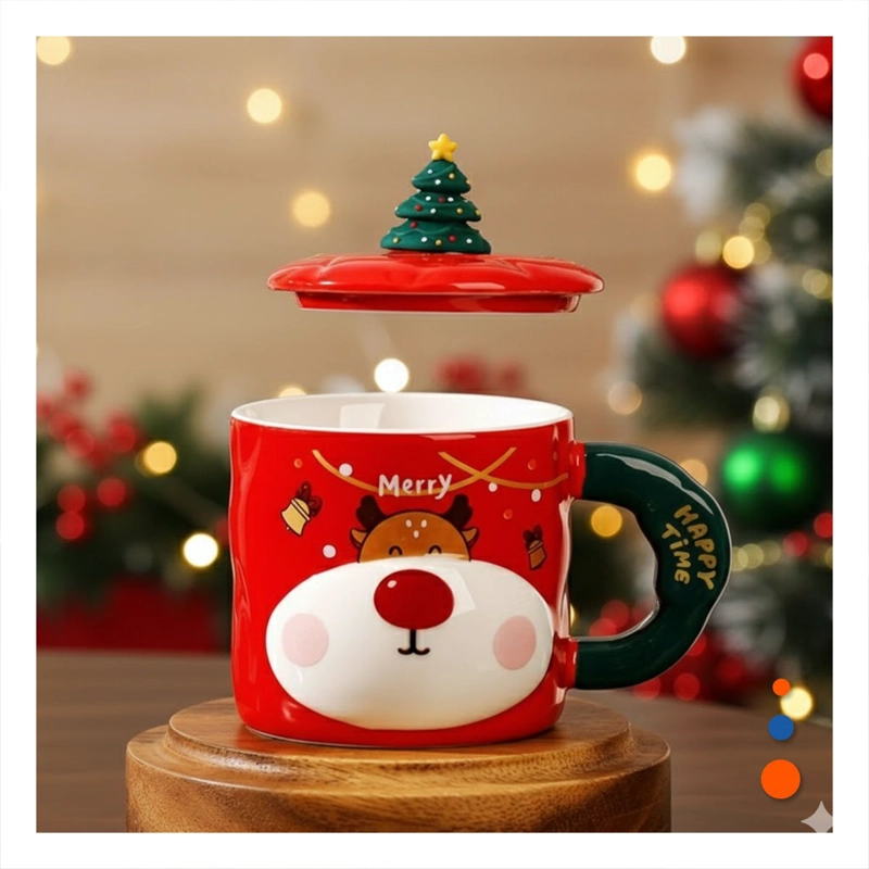 PACK6 ADORNO TAZA RELIEVE RENO 380 ML CON TAPA ARBOLITO PARA NAVIDAD Y ...