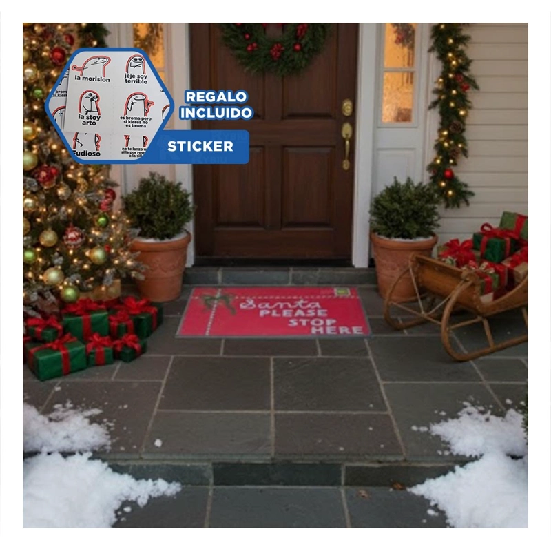 PACK4 ALFOMBRA DE ENTRADA CON MOTIVO DE SANTA Y LAZO ROJO Y+REGALO STICKER