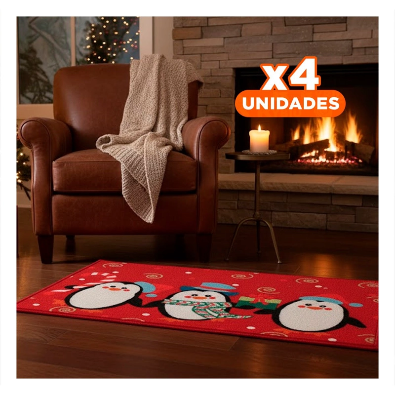 PACK4 ALFOMBRA PARA PUERTA CON PINGUINOS Y BORDE ROJO 40X60CM Y+REGALO ...