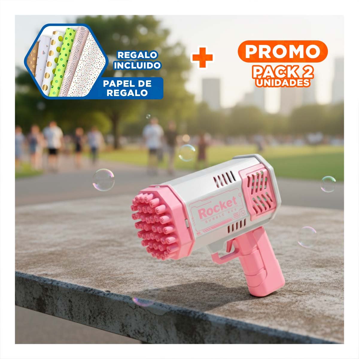PACK2 PROYECTOR DE BURBUJAS DECORATIVO COHETE ROSADO Y BLANCO INFANTIL ...