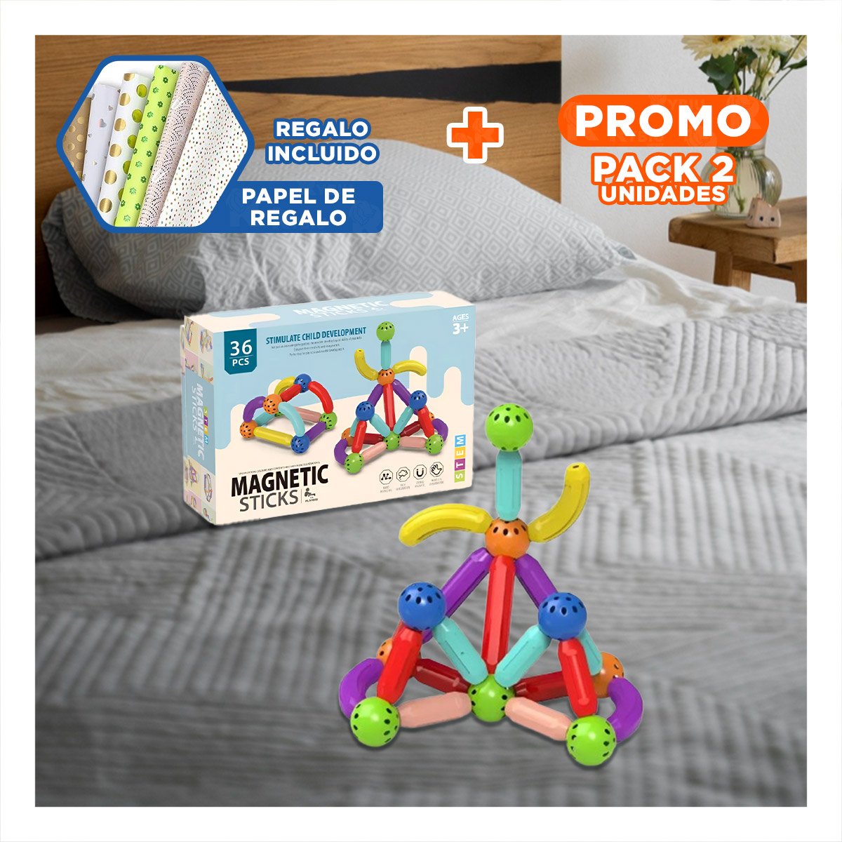 PACK2 KIT MAGNETICO EDUCATIVO CON PIEZAS CREATIVAS PARA DESARROLLO ...