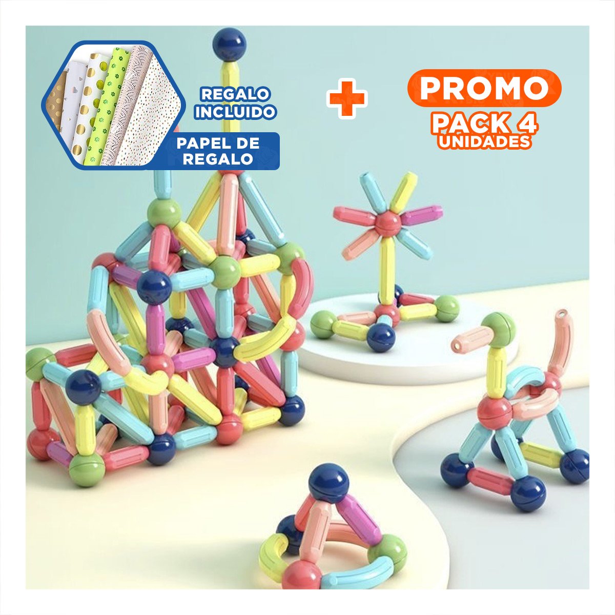PACK4 KIT MAGNETICO EDUCATIVO CON PIEZAS CREATIVAS PARA ACTIVIDADES ...